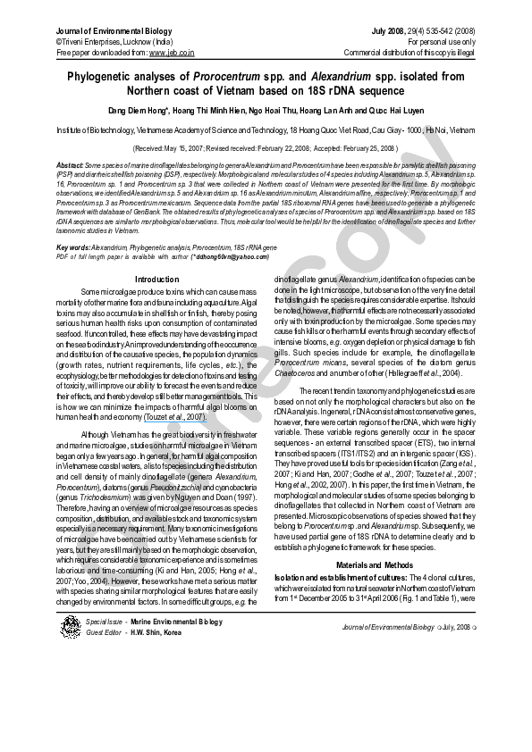 (PDF) Phylogenetic analyses of Prorocentrum spp. and Alexandrium spp ...