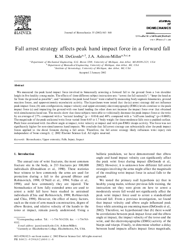 (PDF) Fall arrest strategy affects peak hand impact force in a forward ...