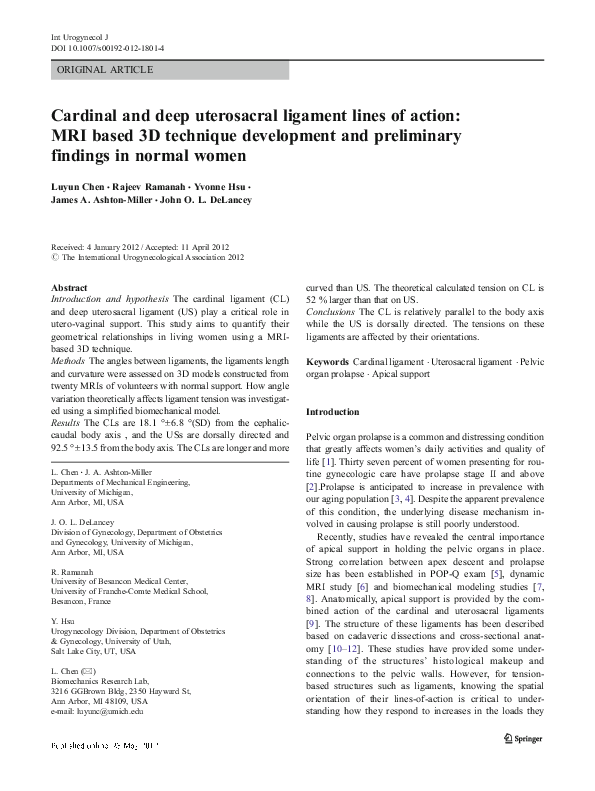 (PDF) Cardinal and deep uterosacral ligament lines of action: MRI based ...