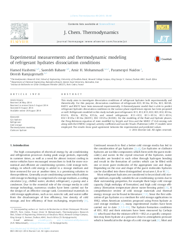 (PDF) Experimental Measurements and Thermodynamic Modeling of CO 2 Solubility at High Pressure ...
