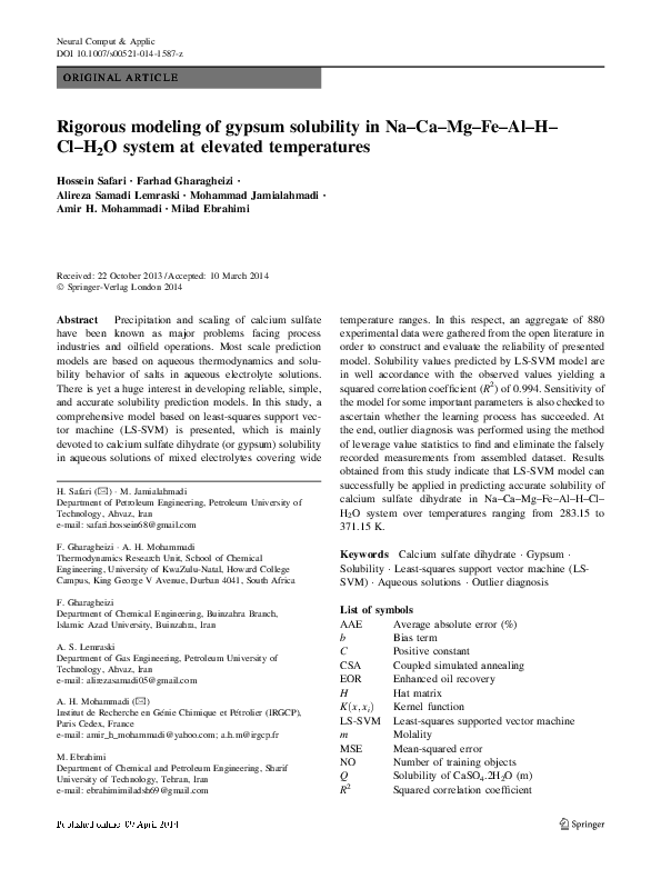 (PDF) Rigorous modeling of gypsum solubility in Na–Ca–Mg–Fe–Al–H–Cl–H2O ...