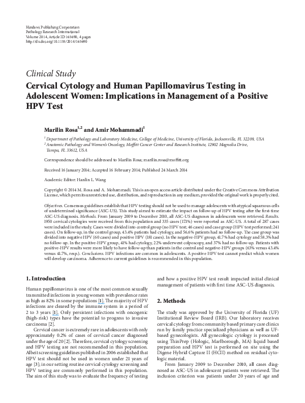 (PDF) Cervical Cytology and Human Papillomavirus Testing in Adolescent ...