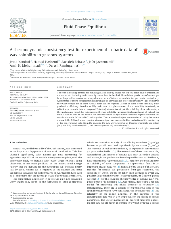 (PDF) A Thermodynamic Consistency Test for Experimental Isobaric Wax ...