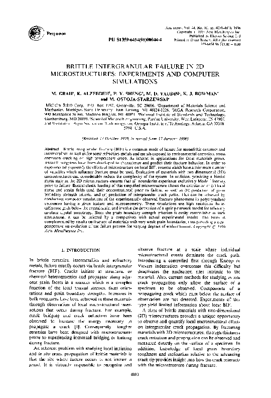 (PDF) Brittle intergranular failure in 2D microstructures: Experiments ...