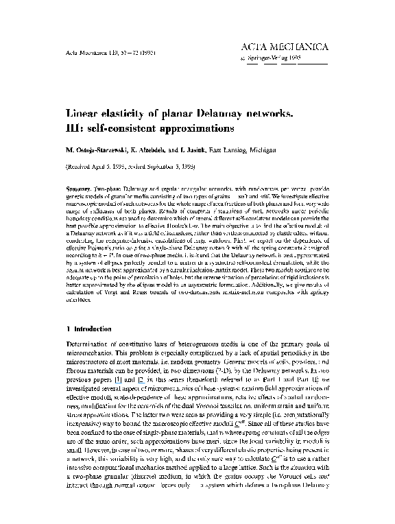(PDF) Linear elasticity of planar delaunay networks: Random field characterization of effective ...