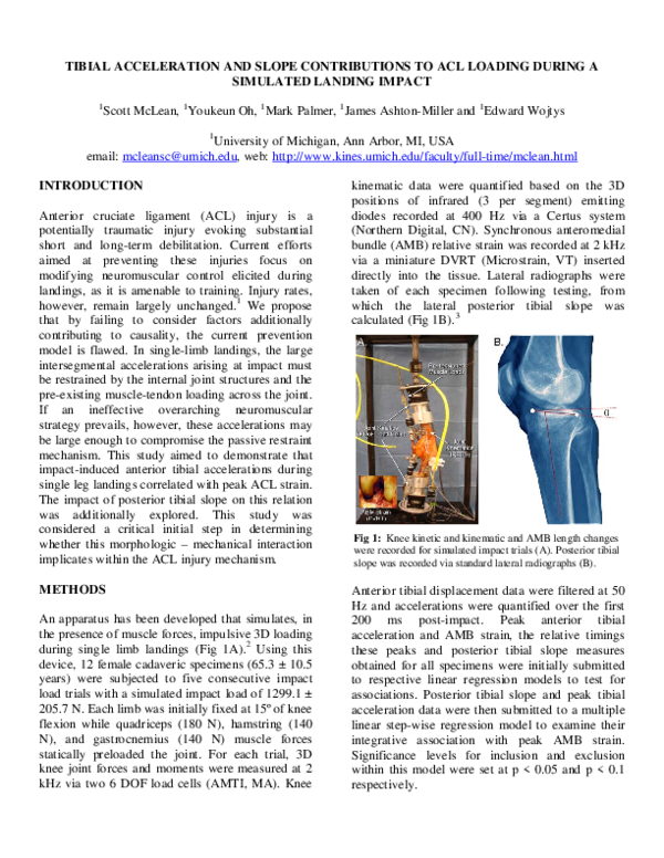 (PDF) TIBIAL ACCELERATION AND SLOPE CONTRIBUTIONS TO ACL LOADING DURING ...
