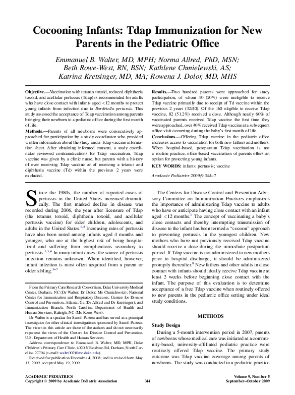 (PDF) Cocooning Infants: Tdap Immunization for New Parents in the ...