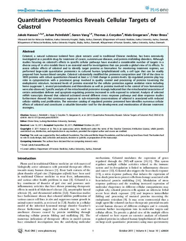 (PDF) Quantitative Proteomics Reveals Cellular Targets of Celastrol
