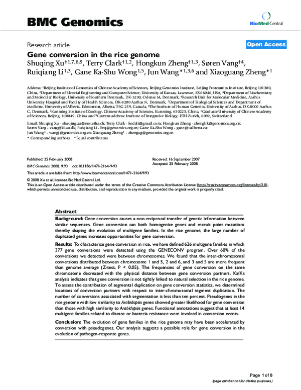 (PDF) Gene conversion in the rice genome