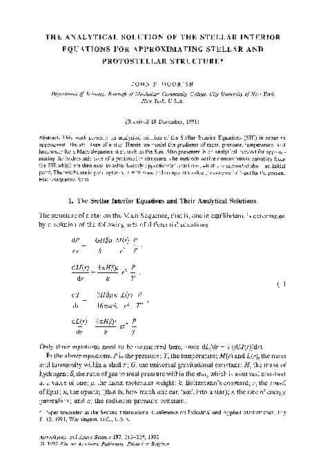 (PDF) The analytical solution of the Stellar Interior Equations for ...