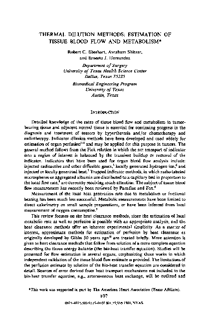 (PDF) Thermal Dilution Methods: Estimation of Tissue Blood Flow and ...