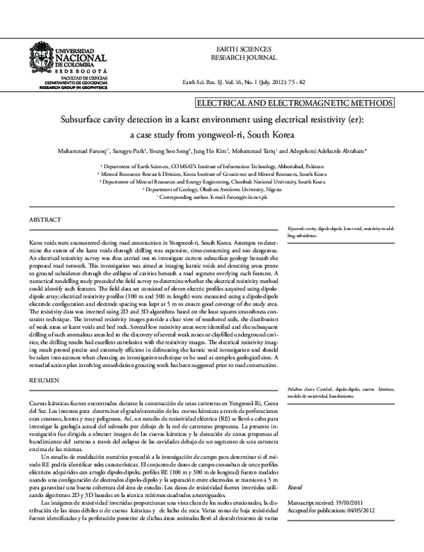 (PDF) Subsurface cavity detection in a karst environment using electrical resistivity (er): a ...