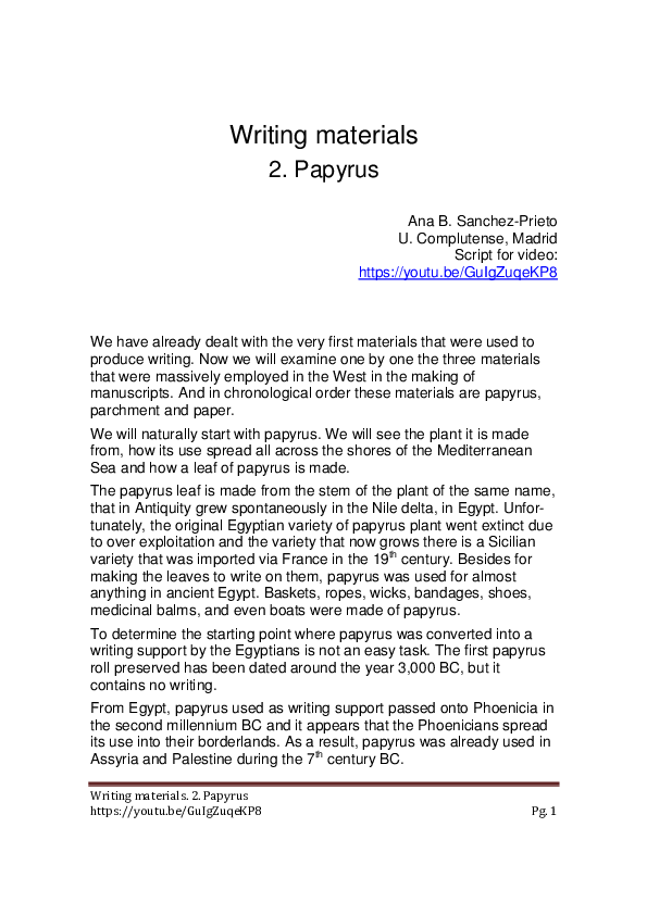 (PDF) Writing Materials 2. Papyrus