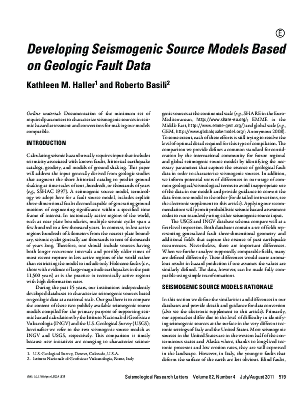 (PDF) Developing Seismogenic Source Models Based on Geologic Fault Data