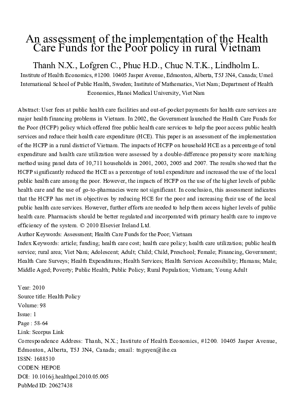 (PDF) An assessment of the implementation of the Health Care Funds for ...