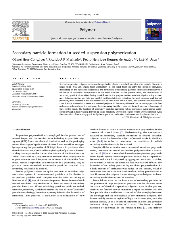 (PDF) Secondary particle formation in seeded suspension polymerization