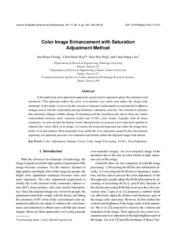 (PDF) Color Image Enhancement with Saturation Adjustment Method