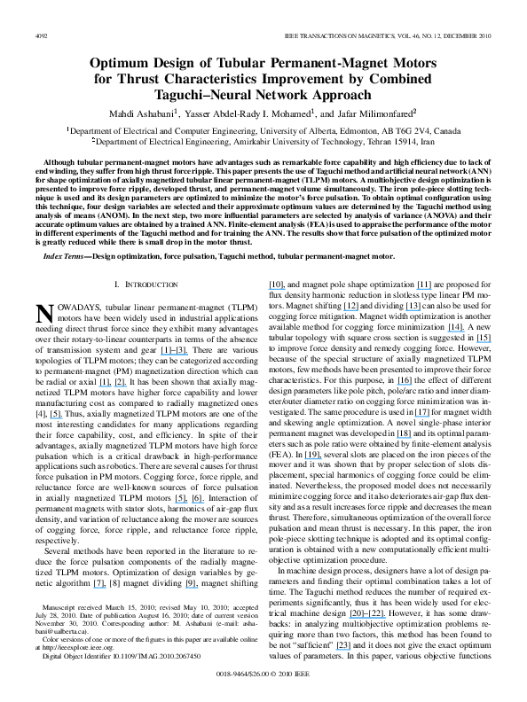 (PDF) Optimum Design of Tubular Permanent-Magnet Motors for Thrust Characteristics Improvement ...