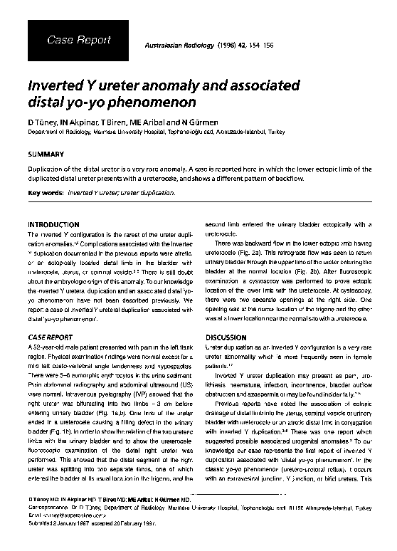 (PDF) Inverted Y ureter anomaly and associated distal yo-yo phenomenon