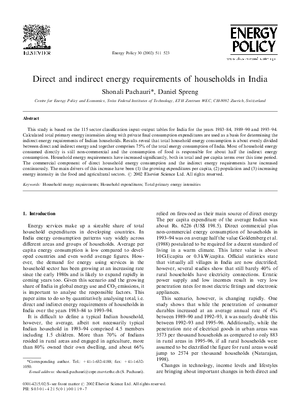 (PDF) Direct and indirect energy requirements of households in India