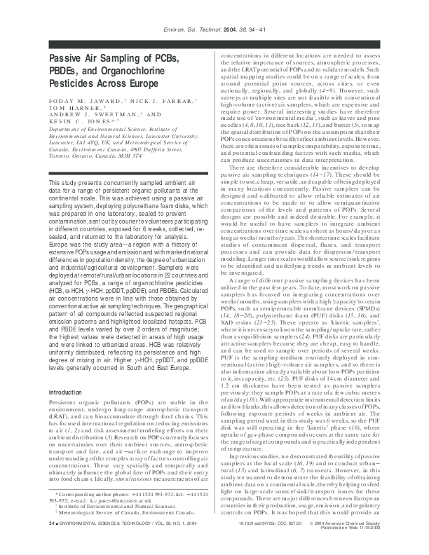 (PDF) Passive Air Sampling of PCBs, PBDEs, and Organochlorine ...