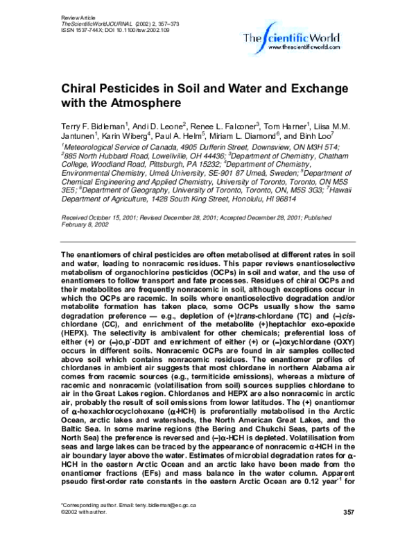 (PDF) Chiral Pesticides in Soil and Water and Exchange with the Atmosphere