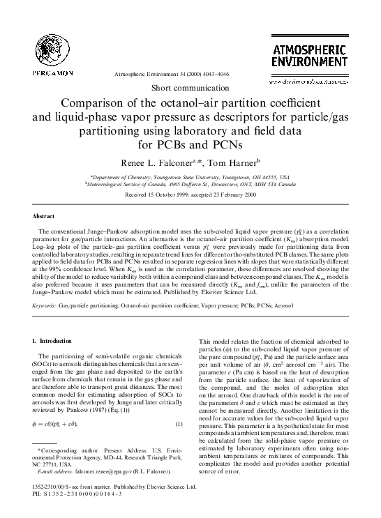 (PDF) Comparison of the octanol–air partition coefficient and liquid-phase vapor pressure as ...