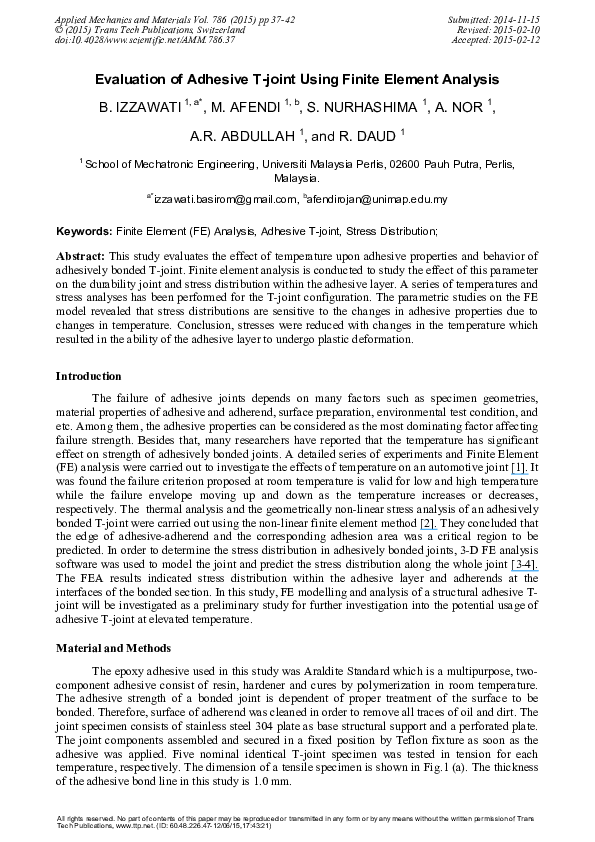 Pdf Evaluation Of Adhesive T Joint Using Finite Element Analysis
