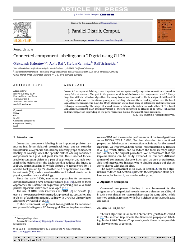 (PDF) Connected component labeling on a 2D grid using CUDA