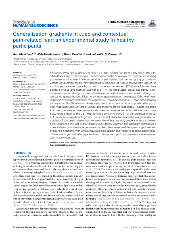 (PDF) Generalization gradients in cued and contextual pain-related fear ...