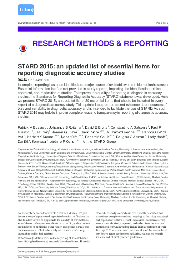 (PDF) STARD 2015: an updated list of essential items for reporting ...