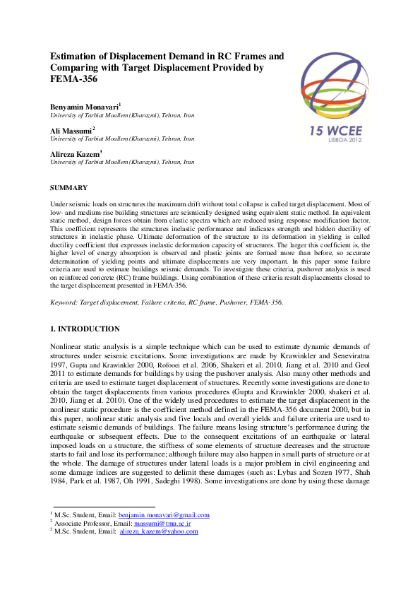 (PDF) Estimation of Displacement Demand in RC Frames and Comparing with ...