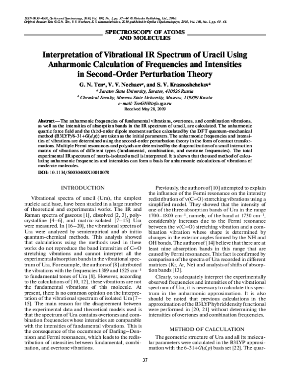 (PDF) Interpretation of vibrational IR spectrum of uracil using anharmonic calculation of ...
