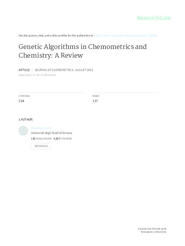 (PDF) Genetic Algorithms in Chemometrics and Chemistry: A Review Genetic algorithms in ...
