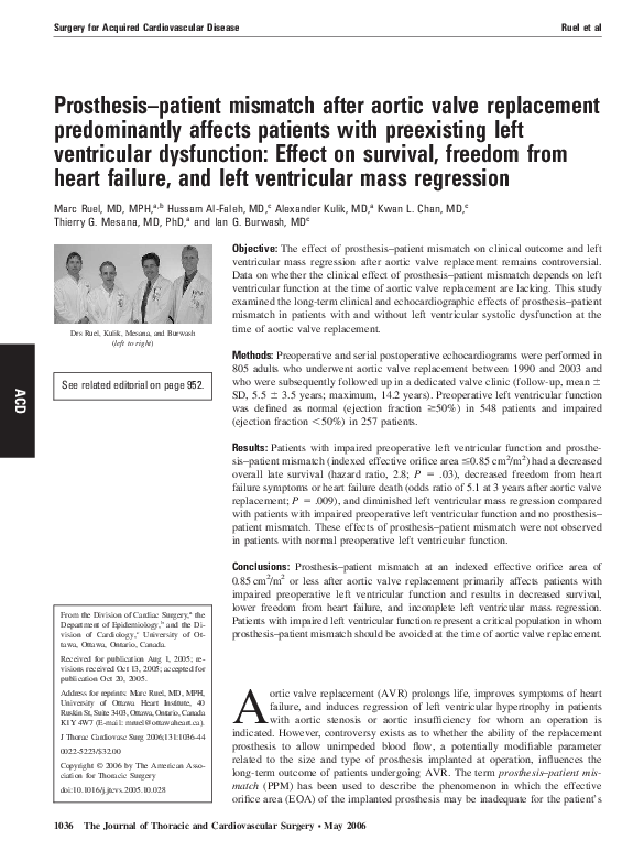 (PDF) Prosthesis-Patient Mismatch After Aortic Valve Replacement: Impact of Age and Body Size on ...