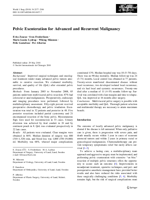 (PDF) Pelvic Exenteration for Advanced and Recurrent Malignancy
