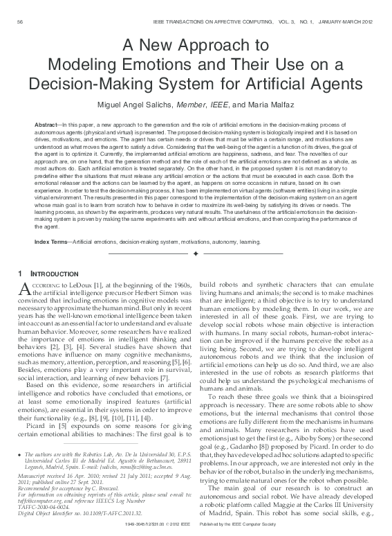 (PDF) A new approach to modeling emotions and their use on a decision-making system for ...
