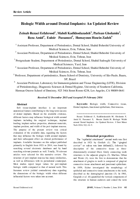 (PDF) Biologic Width around Dental Implants: An Updated Review