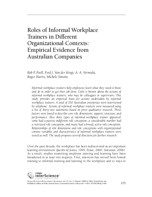 (PDF) Roles of informal workplace trainers in different organizational ...