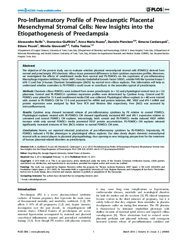 (PDF) Pro-Inflammatory Profile of Preeclamptic Placental Mesenchymal ...