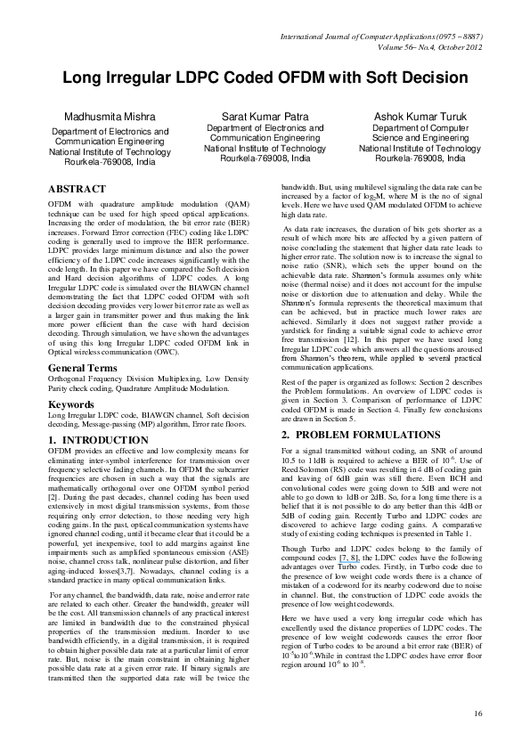 Pdf Long Irregular Ldpc Coded Ofdm With Soft Decision