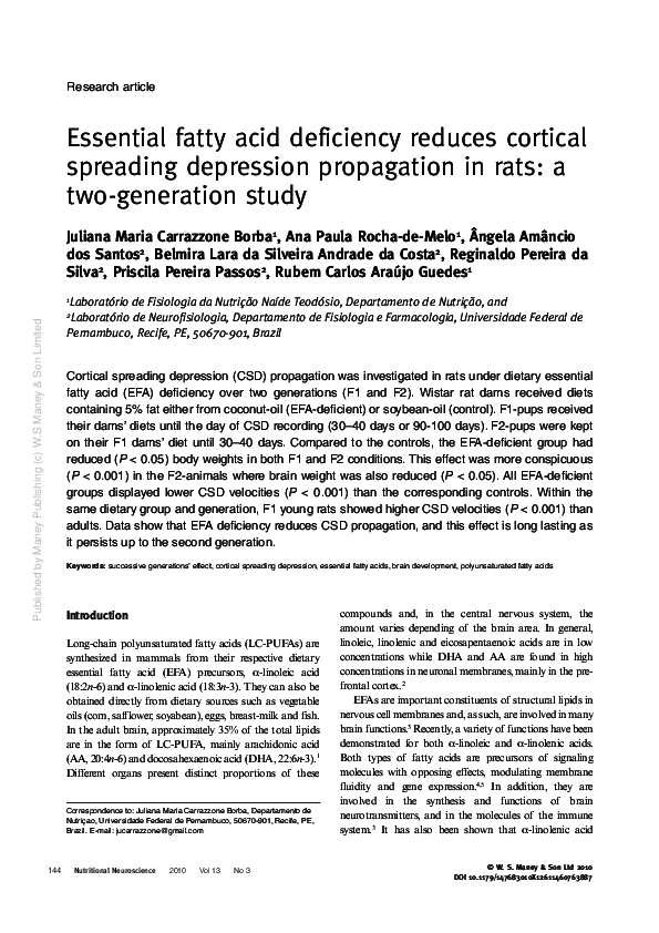 (PDF) Essential fatty acid deficiency reduces cortical spreading ...