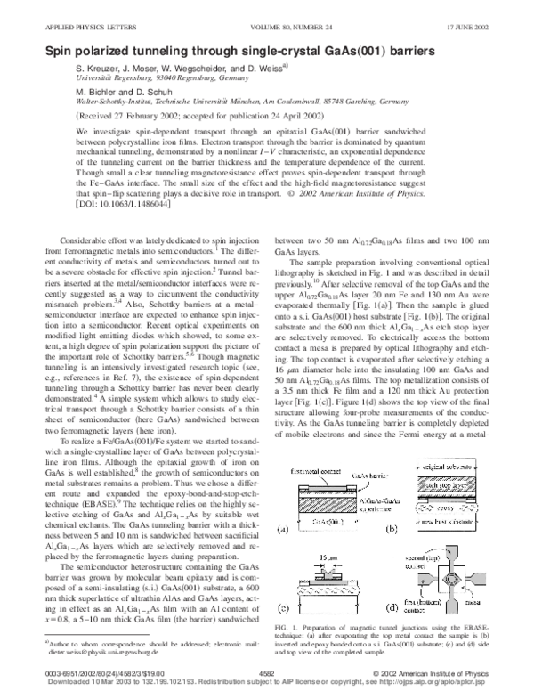 (PDF) Spin polarized tunneling through single-crystal GaAs(001) barriers