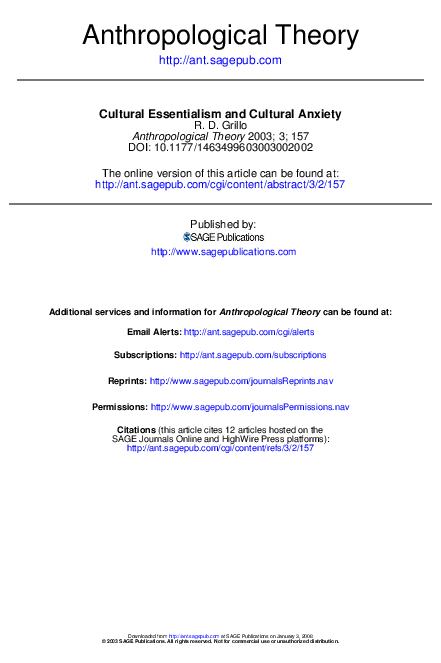 (PDF) Cultural Essentialism and Cultural Anxiety