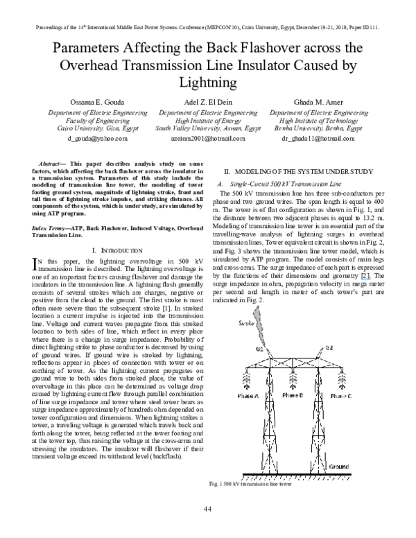 (PDF) Parameters affecting the back flashover voltage across the ...