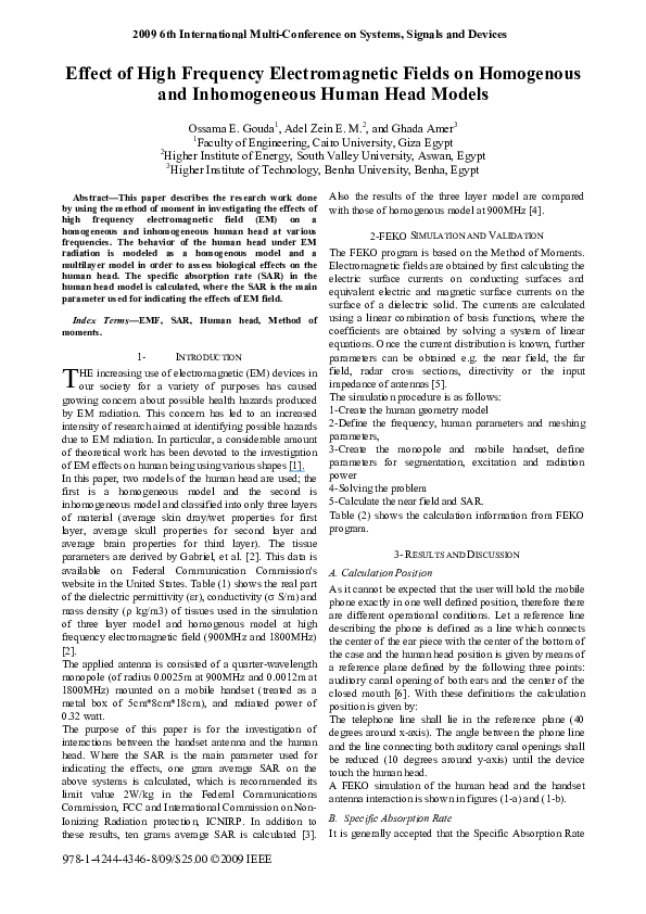 (PDF) Effect of high frequency electromagnetic fields on homogenous and inhomogeneous human head ...
