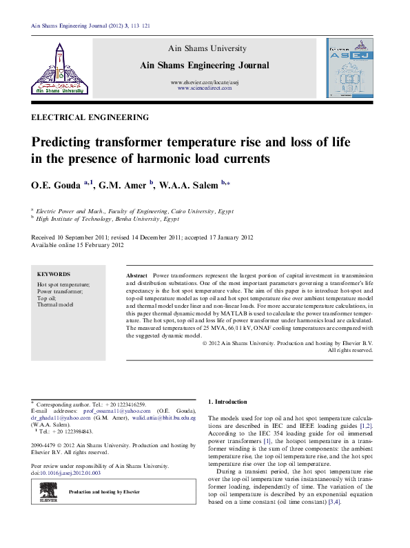 (PDF) Predicting transformer temperature rise and loss of life in the ...