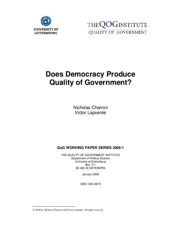 (PDF) Does democracy produce quality of government?