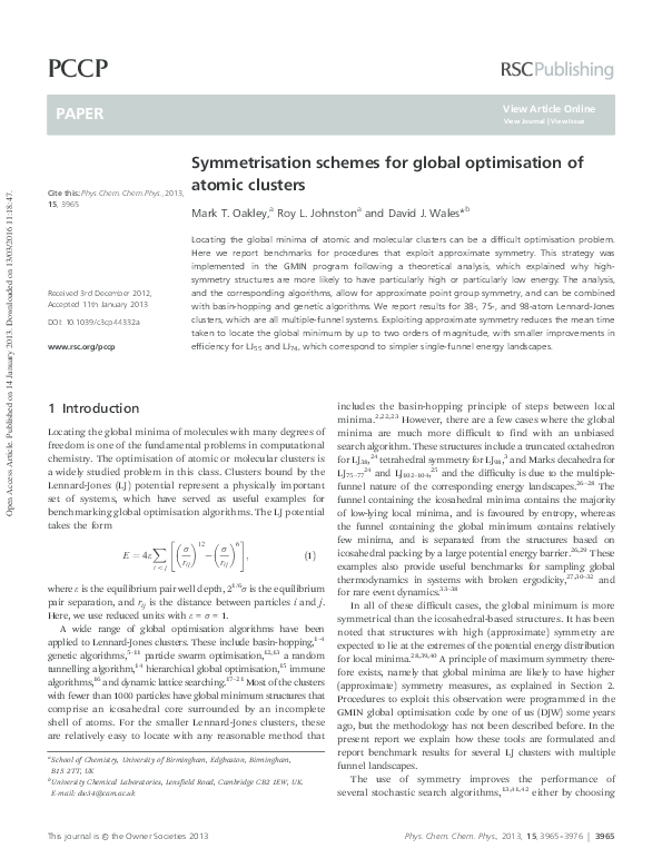 (PDF) Symmetrisation schemes for global optimisation of atomic clusters