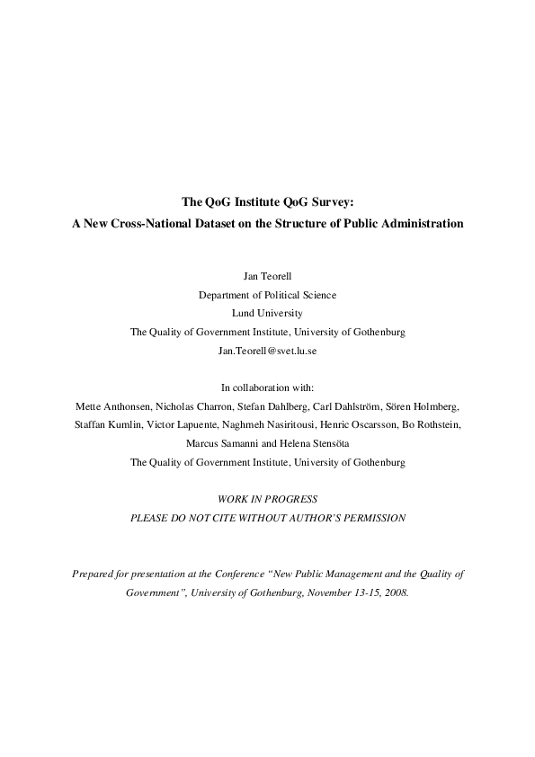 (PDF) The QoG Institute QoG Survey: A New Cross-National Dataset on the ...